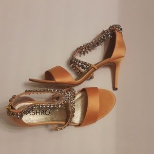 Ashro | Shoes | Ashro Gold Rhinestone Open Toeheels | Poshmark